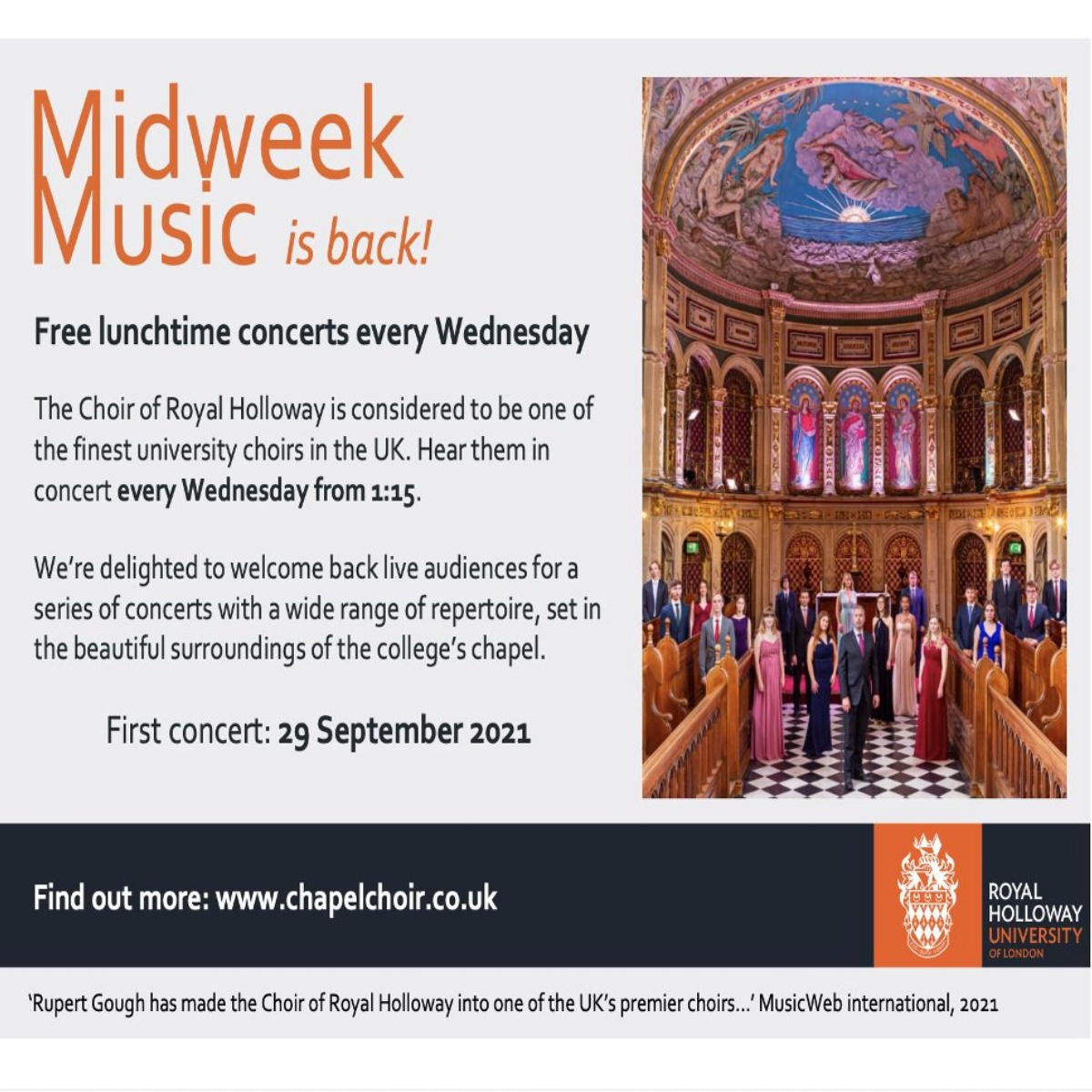 Midweek music returns - The Choir of Royal Holloway